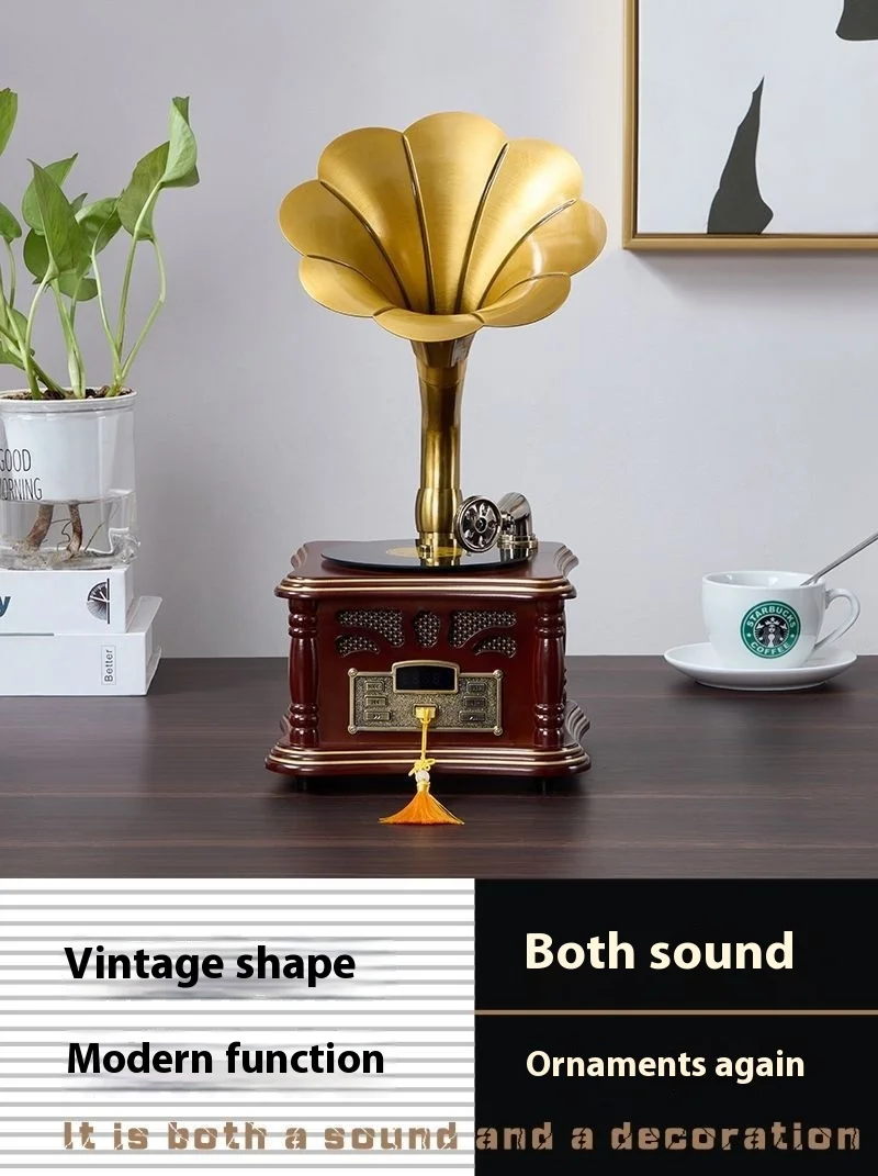 Retro European Solid Wood Gramophone Old-Fashioned Bluetooth Small ...