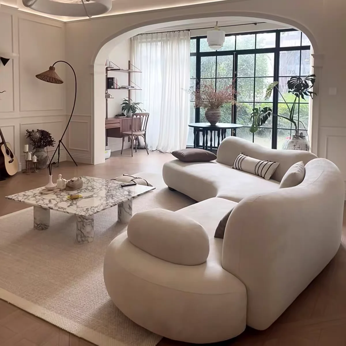 Italian Designer Minimalist Sea Salt Cream Style Large Flat Curved ...