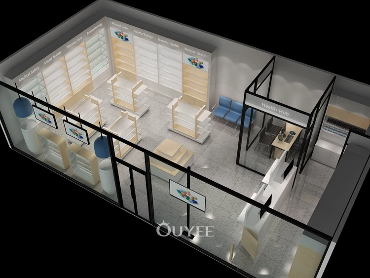 Modern Pharmacy Counter Display Cabinet for Medical Shop Fitting ...