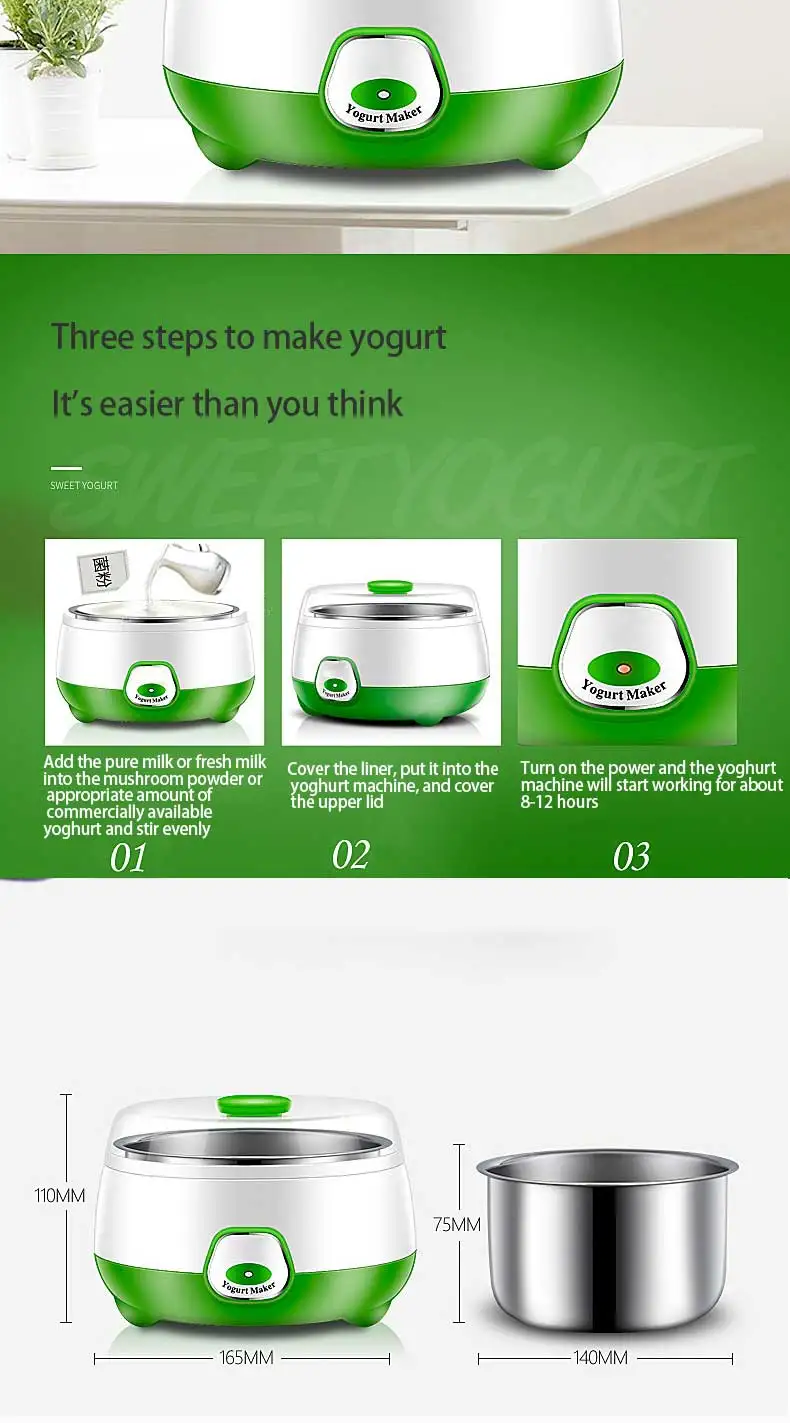 Maxky Kitchen Yoghurt Machine - 1 Liter Stainless Steel