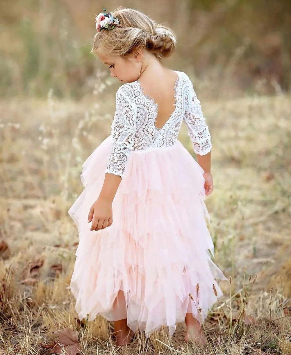 Little Girls Lace Backless Dress Baby Flower Girl Princess Lace Back ...