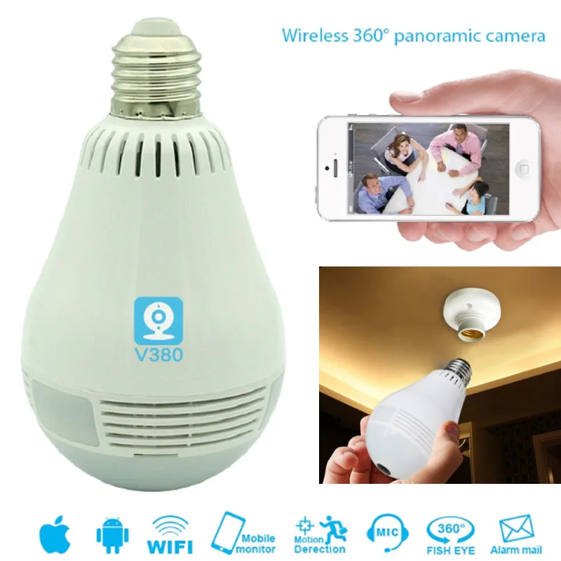 Wireless Hidden Vr Panoramic Light Bulb Camera Fisheye 360 Degrees ...