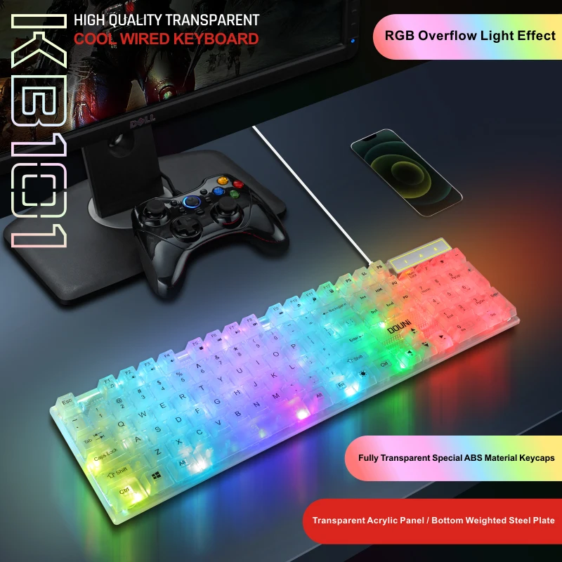 Customizable Douni KB101 RGB Keyboard - Gaming & Multimedia