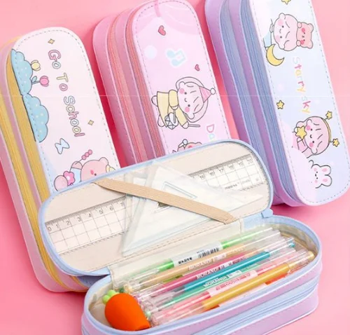 Custom Logo Cartoon Cute School Pencil Cases Pu Box Kawaii Stationery ...