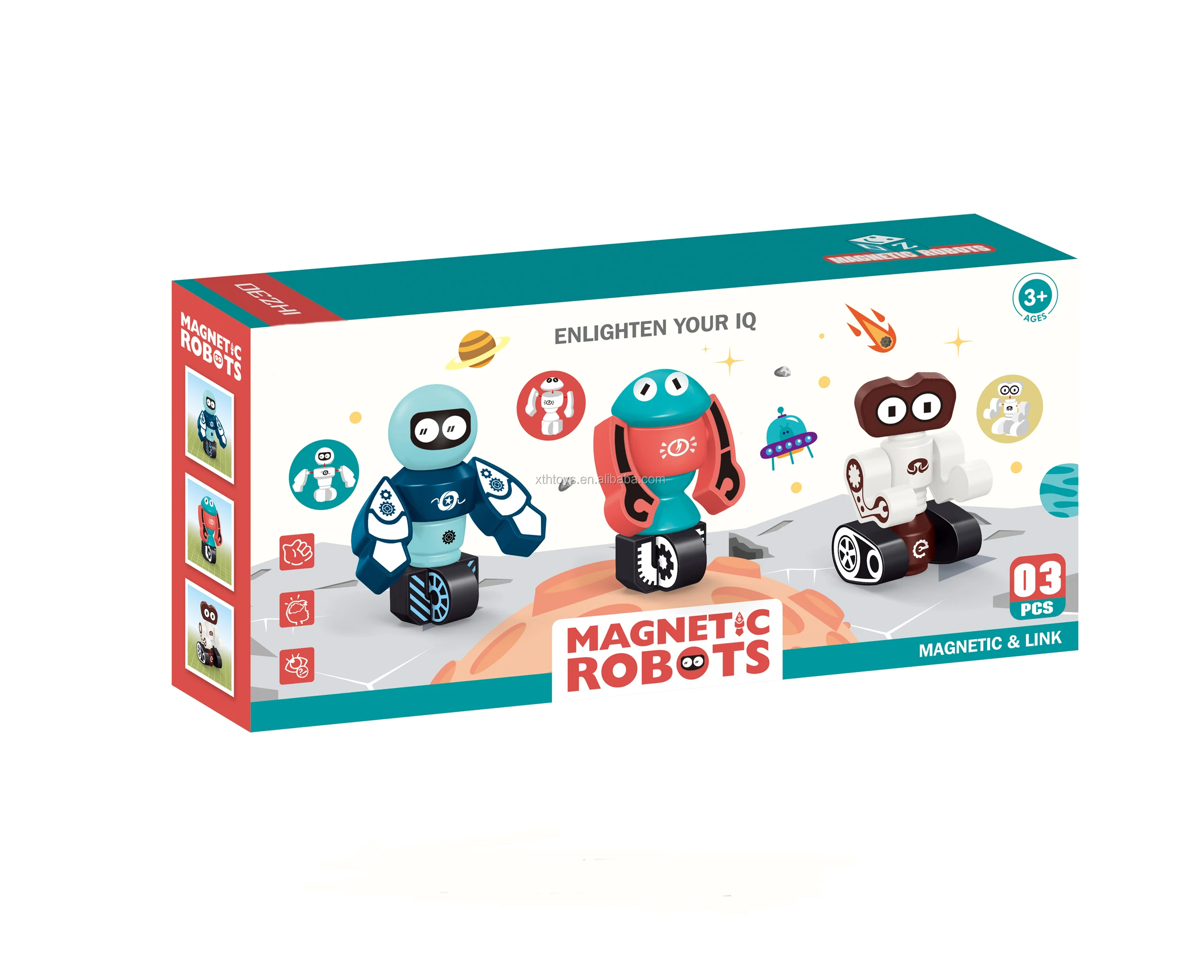 Magnetic Blocks Set For Kids Stacking Robots Toy Stem Educational Play ...