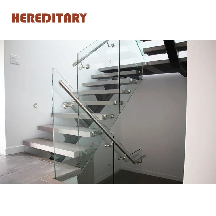 Stainless Steel Mono Stringer Glass Staircase With Solid Wooden Dais ...
