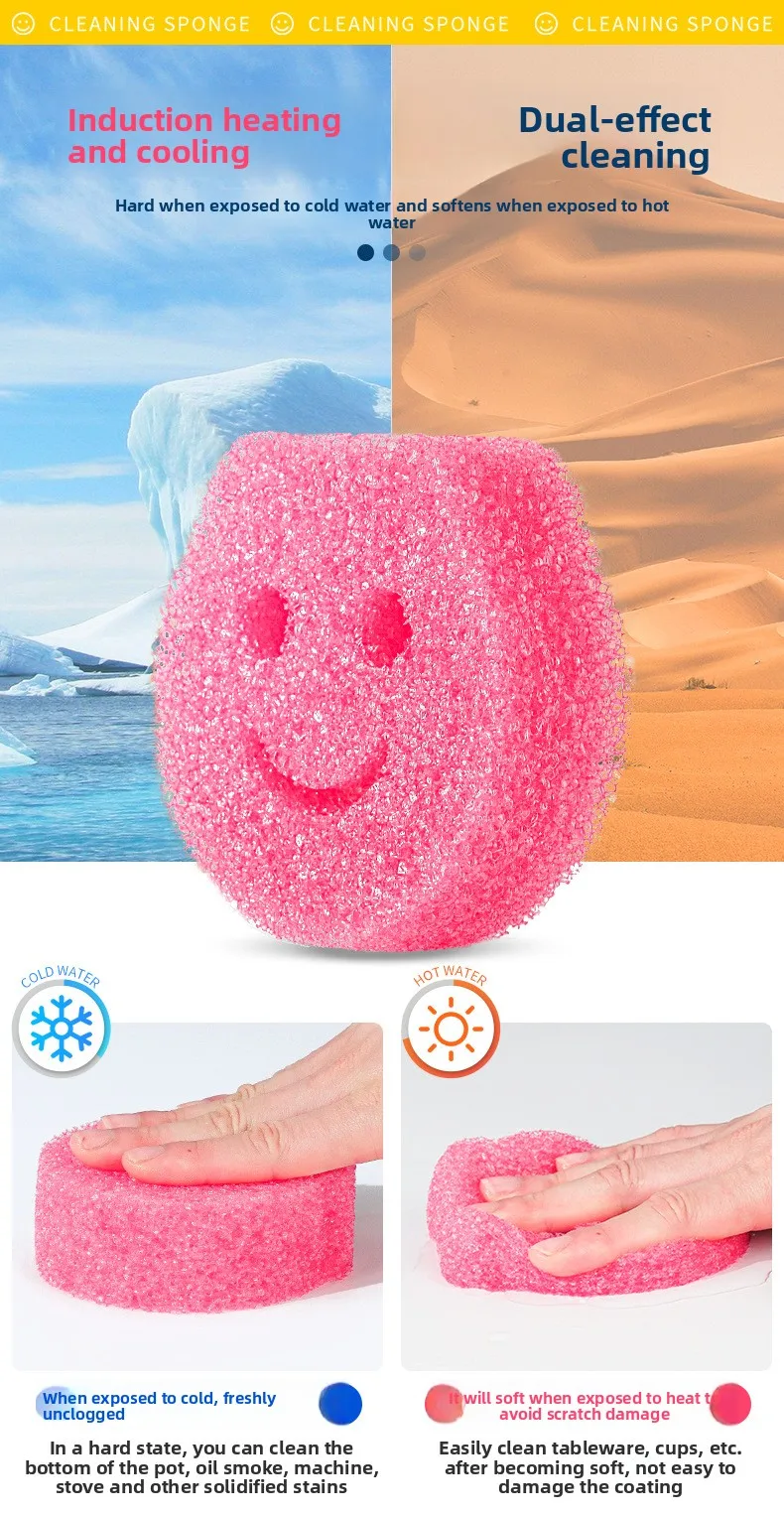 Cartoon Smiley Face Dishwashing Sponge Scrubber Temperature Sensing ...