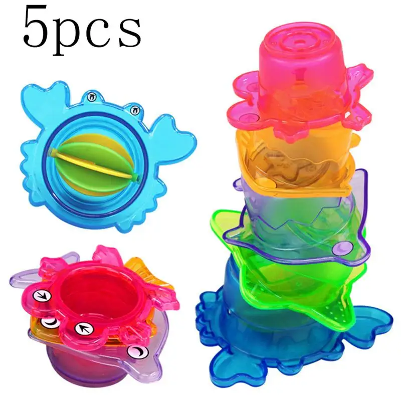 5pcs Bath Toys Cute Sea Animal Funny Educational Toys Stacking Cups ...