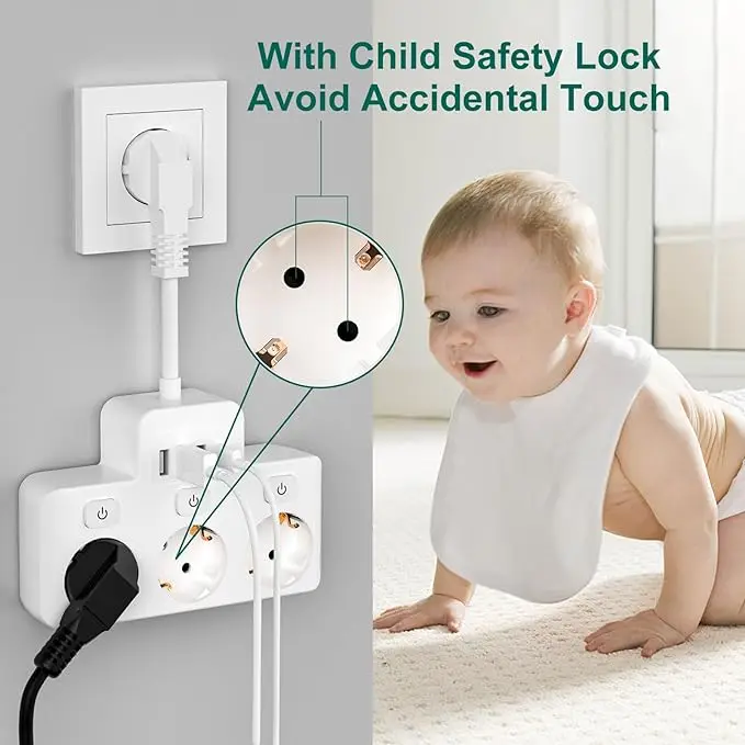 Modern Home Extension Wall Plug Power Strip Socket 3 EU Outlets German ...