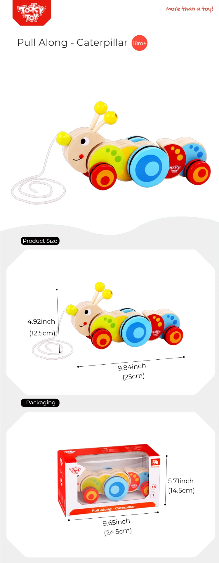 TOOKY TOY 2025 Wood Toy Pull Along - Safe & Fun for Toddlers