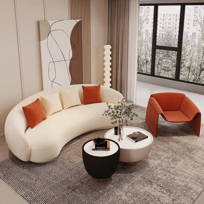 Modern Furniture Comfort White Half Moon Round Couch Living Room Lounge ...