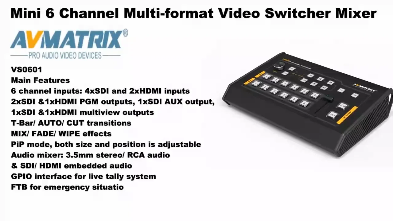 Avmatrix Vs0601 Mini 6 Channel Sdi/hd-mi Multi-format Video Switcher ...