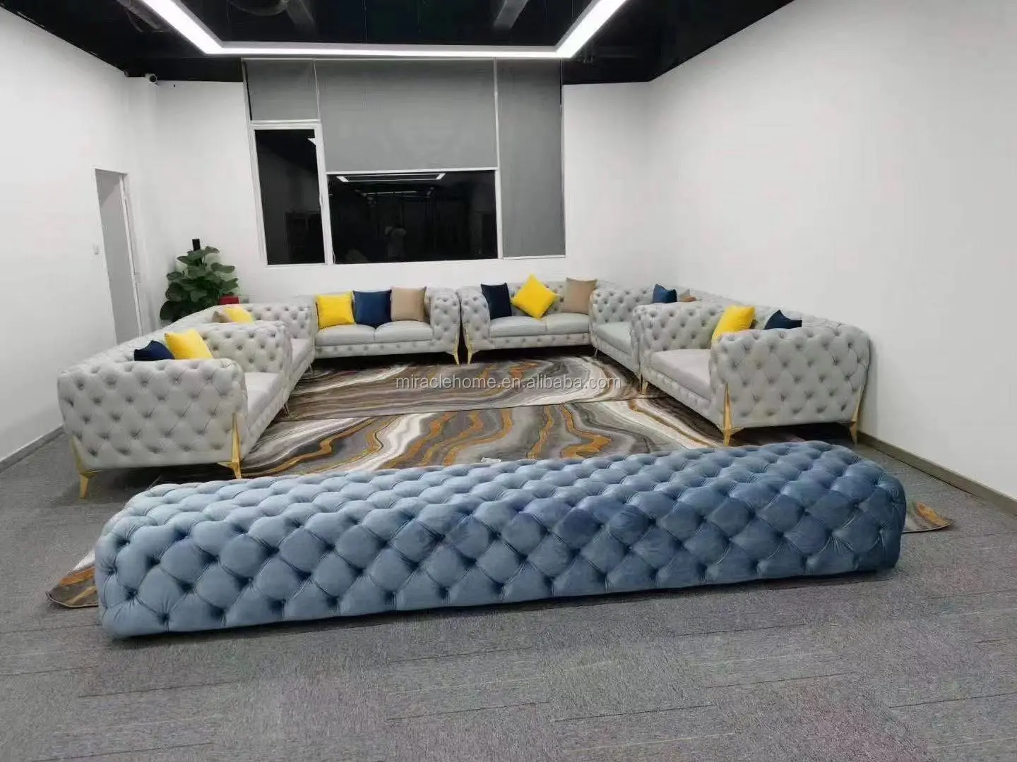 Designer Series Modern White Loop Woolen Fabric Arc-shaped Three Seater ...