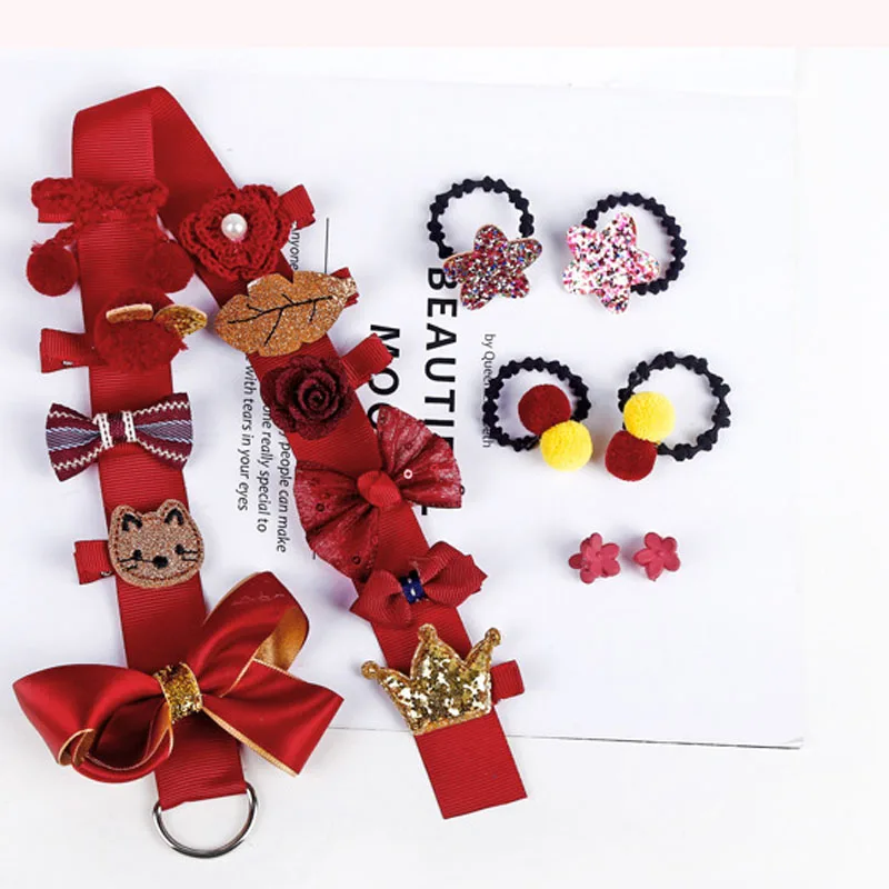 18-piece Set of Cute Elastic Hair Clips and Bow Accessories