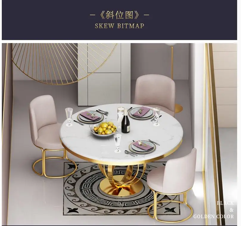 Luxury Marble Dining Table With Turntable Stainless Steel Legs Marble ...