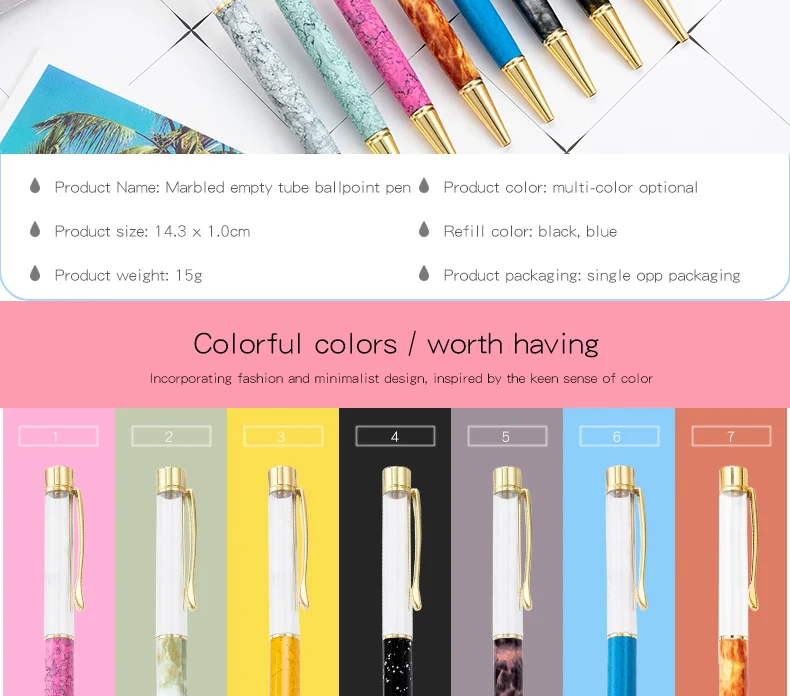 New Arrival Promotional Ballpoint Marble Grain Marblizing Pen Diy Empty ...