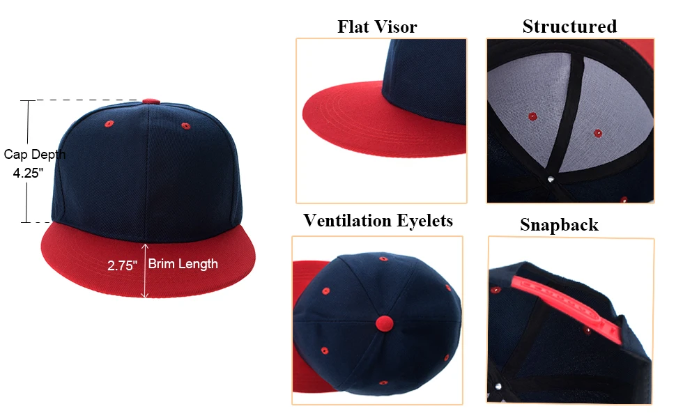 Adjustable Plain Two Tone Flat Bill Hiphop Hat Blank Snapbacks Baseball ...