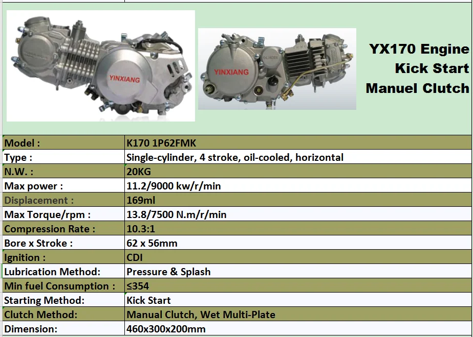 Yx170cc Engine - High Performance for Dirt Pit Bike Racing