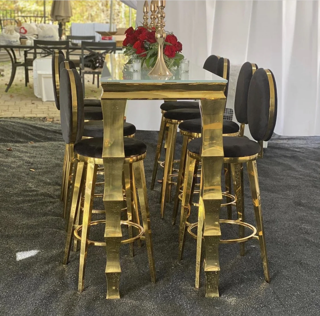 Cushion Stools - Luxury High Golden Metal Wedding Bar Stools