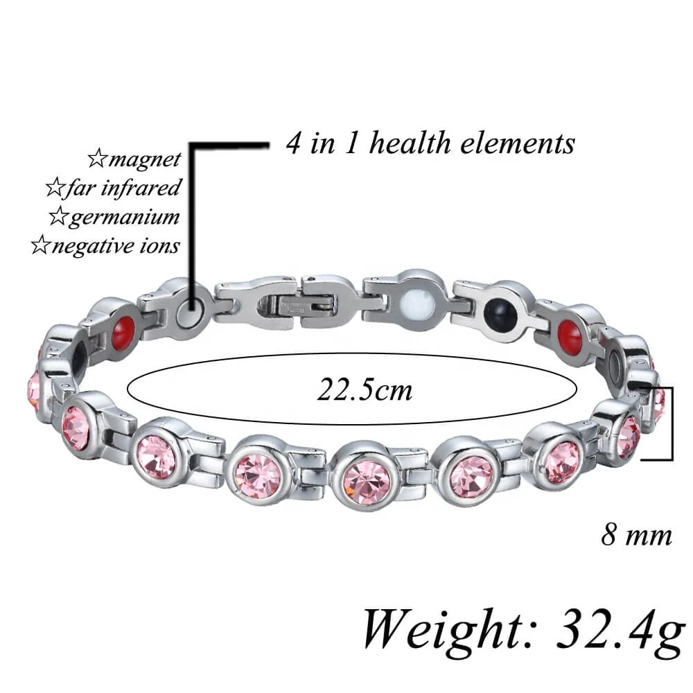 BioMagnetic Jewelry Silver Color Stainless Steel Magnetic Women Pink ...
