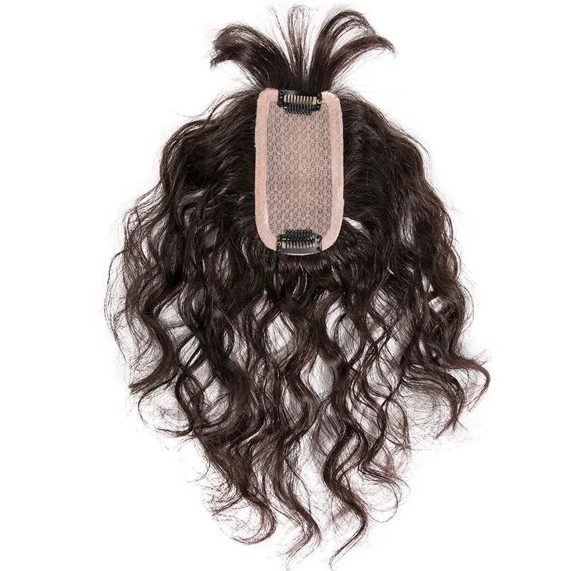 Clip In Curly Hair Topper With Bangs Hair Patch Silk Base Human Hair ...