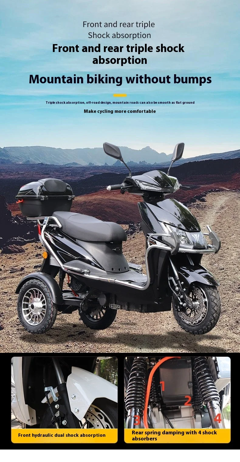 3 Wheel Electric Moped Scooter 1000W 60V Open Body 300kg Closed Trike ...