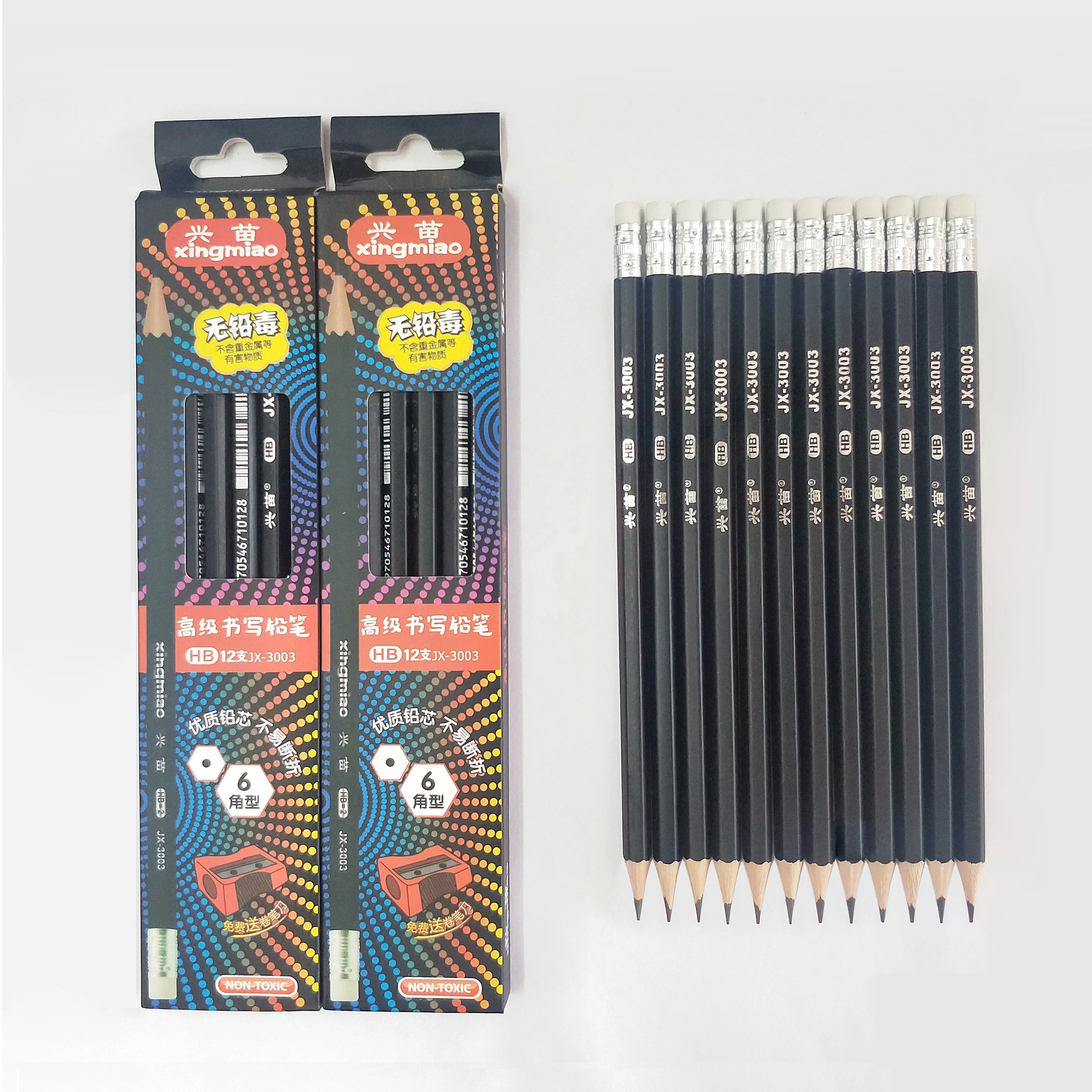 Custom Logo School Office Design Hexagonal Hb Matte Black Sharpened ...