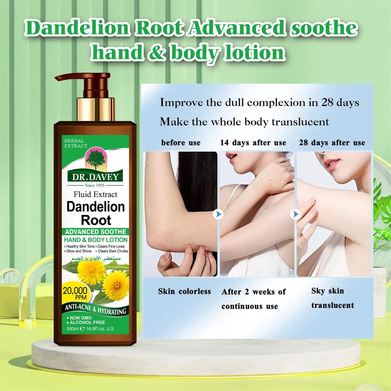 DR.DAVEY Dandelion Root Body Lotion Skin Whitening Lightening ...