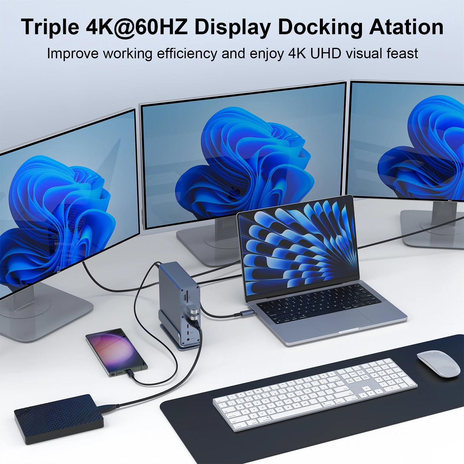 Universal PD100w 4k60hz Triple Display USB C Laptop Docking Station15 ...