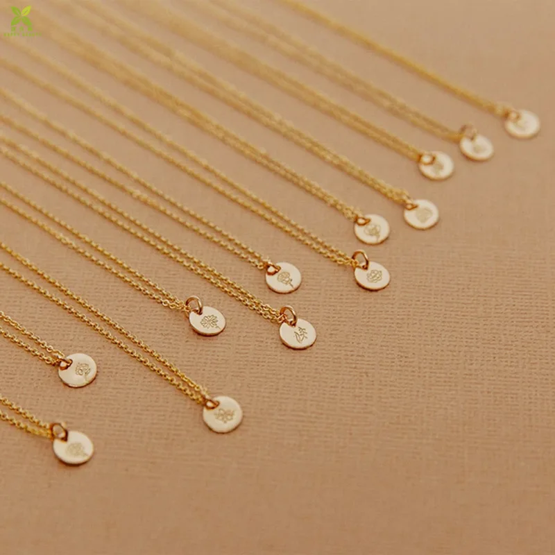 Personalised Custom Engraved Stainless Steel Collier Metal Flower Birth ...