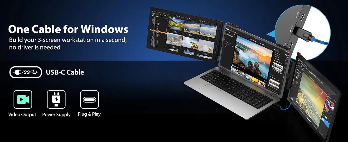 14-Inch Dual Screen Portable IPS Laptop Monitor Foldable Peripheral ...