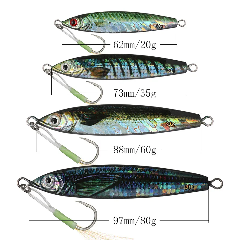 Hot Sale 3D Print Fishing Lure Metal Jigging Lead Fish Slow Pitch Jigs 20g 35g 60g 80g Shore ...