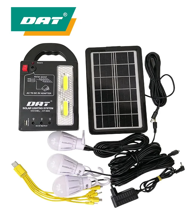 AT-999 Portable Solar Home Lighting System Kits with 3 Bulbs