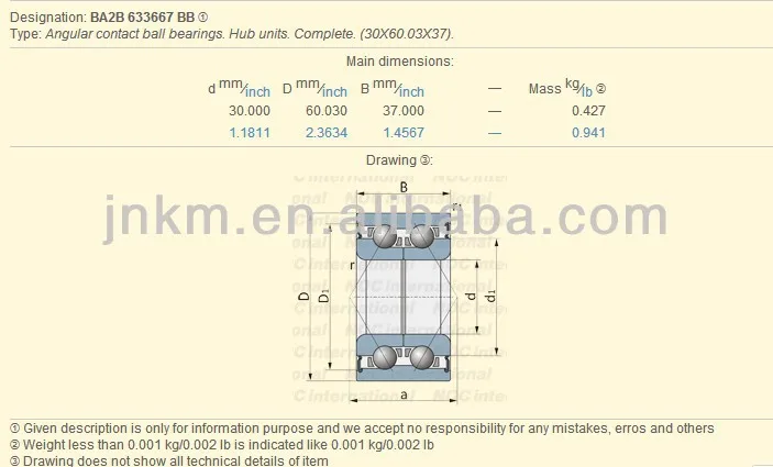 Rear Wheel Bearing 30x60.03x37mm Ba2b 633667 Bb - Buy Rear Wheel ...