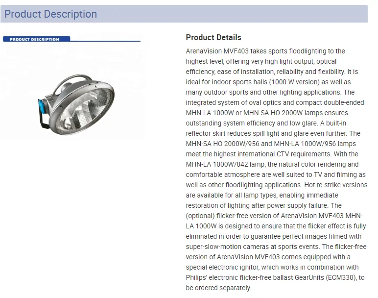PHILIPS Arenavision MVF403 - 2000W Stadium Lights with IP65