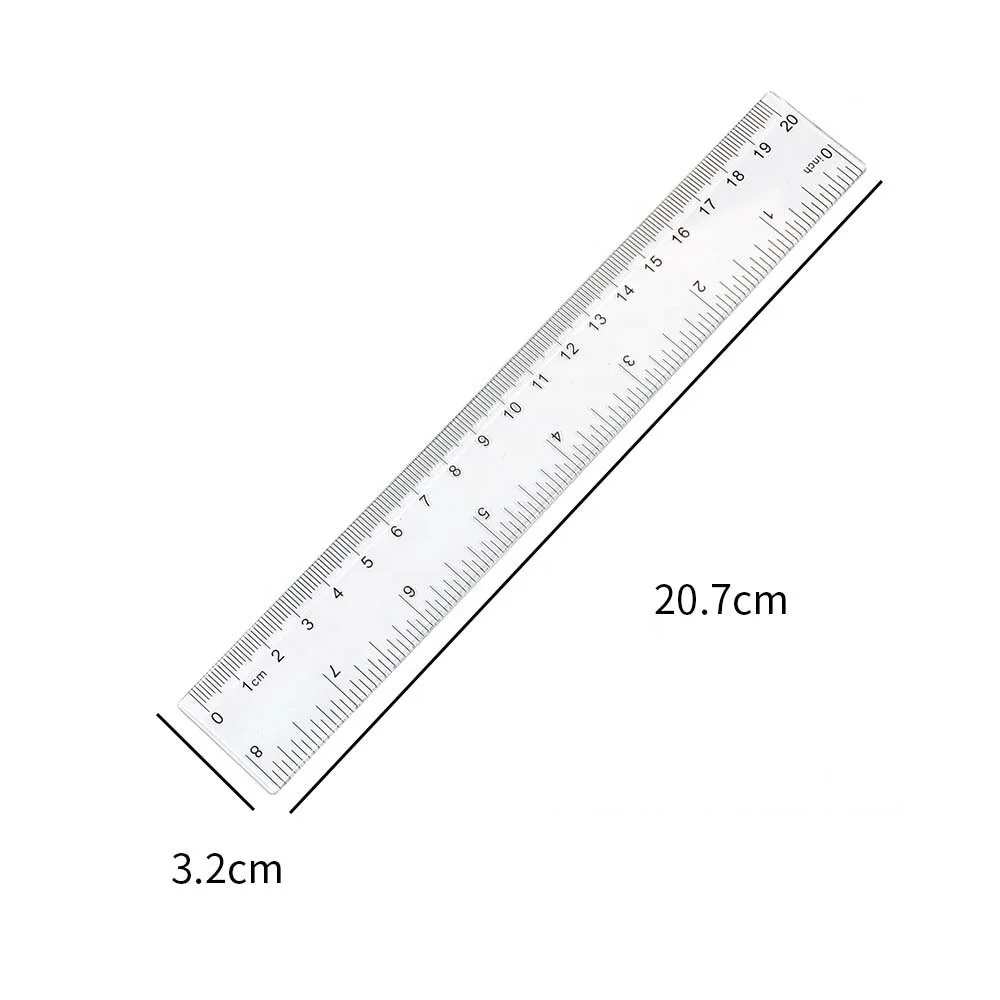 8 Inches Plastic Ruler 20cm Clear Straight Ruler Plastic Measuring Tool ...