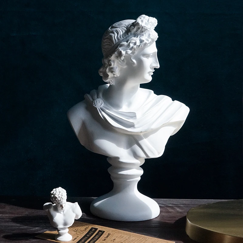 Modern Polyresin White Plaster Like Sculpture Apollo Head Bust Statue ...