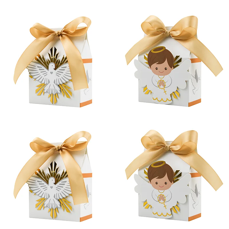 Baptism Theme Party Favour Candy Treat Paper Boxes With Ribbon ...