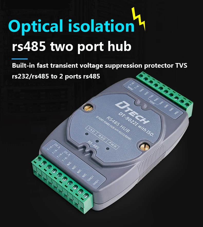 DTECH RS485 RS232/RS485 to 2 Port RS485 Hub - Reliable Communication