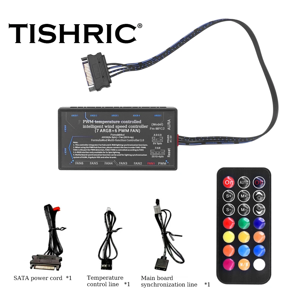 TISHRIC 5V3Pin ARGB Controller, 4Pin*6 PWM Intelligent Temperature ...