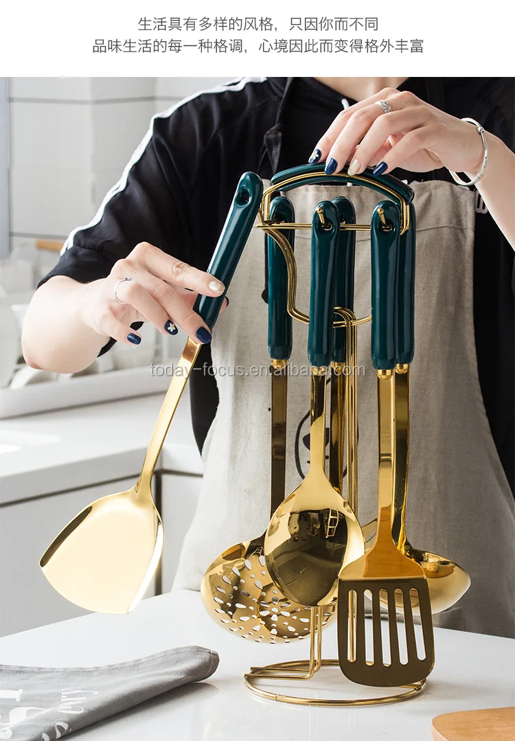 Kitchen Gadget 2024 New Color Stainless Steel Cooking Utensil Set Of 7 ...