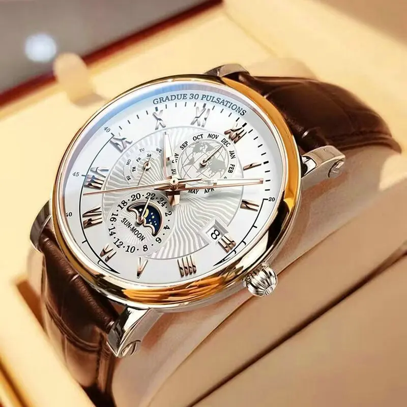 Luxury Men's Quartz Watch – Waterproof Leather Wristwatch with Luminous ...