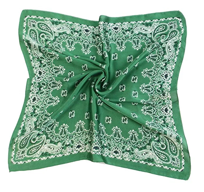 Custom Green Paisley Fashion Polyester Bandana Square Bandana For Women ...