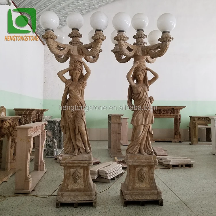 Marmor lampen skulptur Western Marble Figure Woman Lamp Column ...