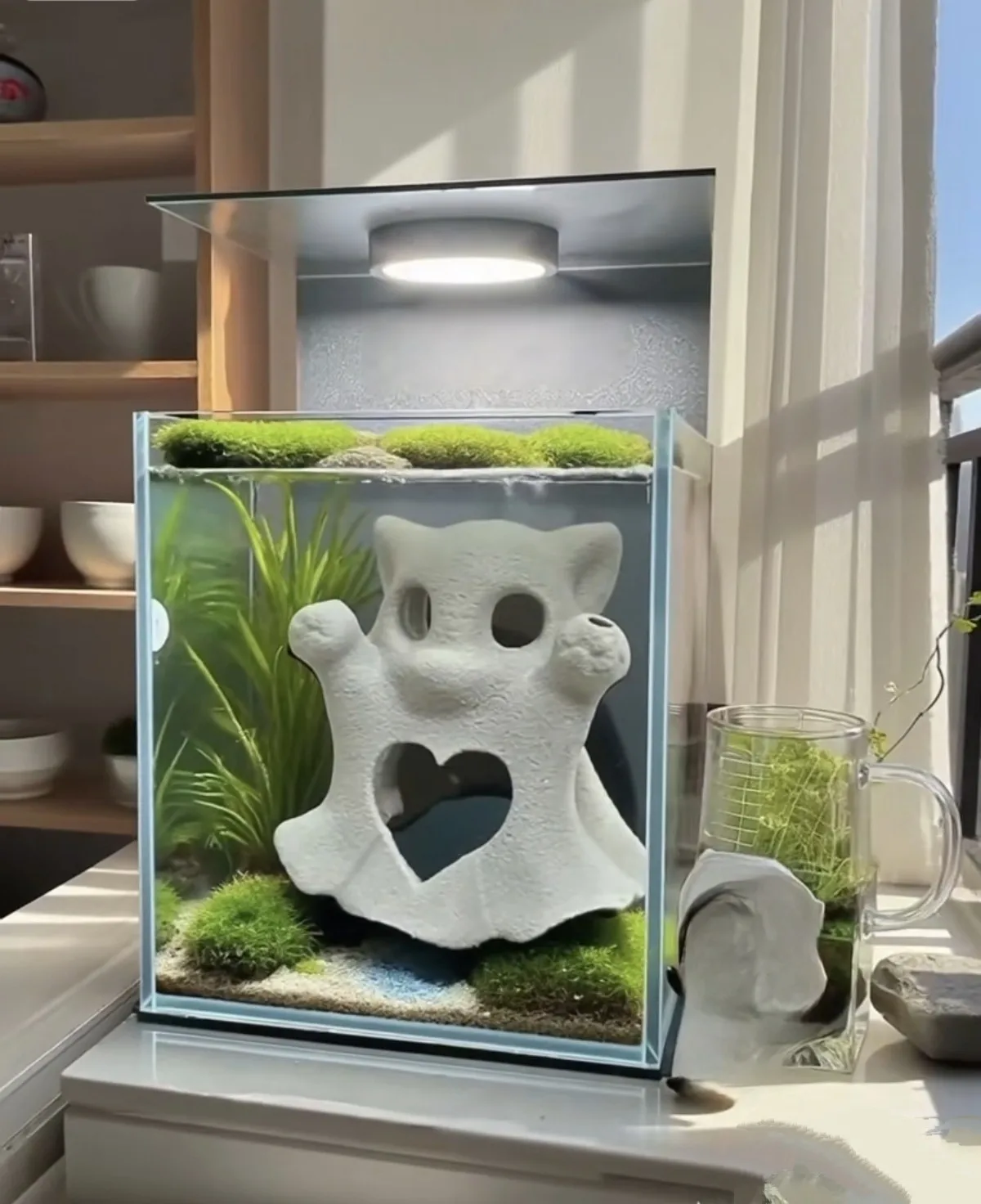 Ghost Heart Pattern Fish Tank Ornament for Betta Fish Aquarium ...