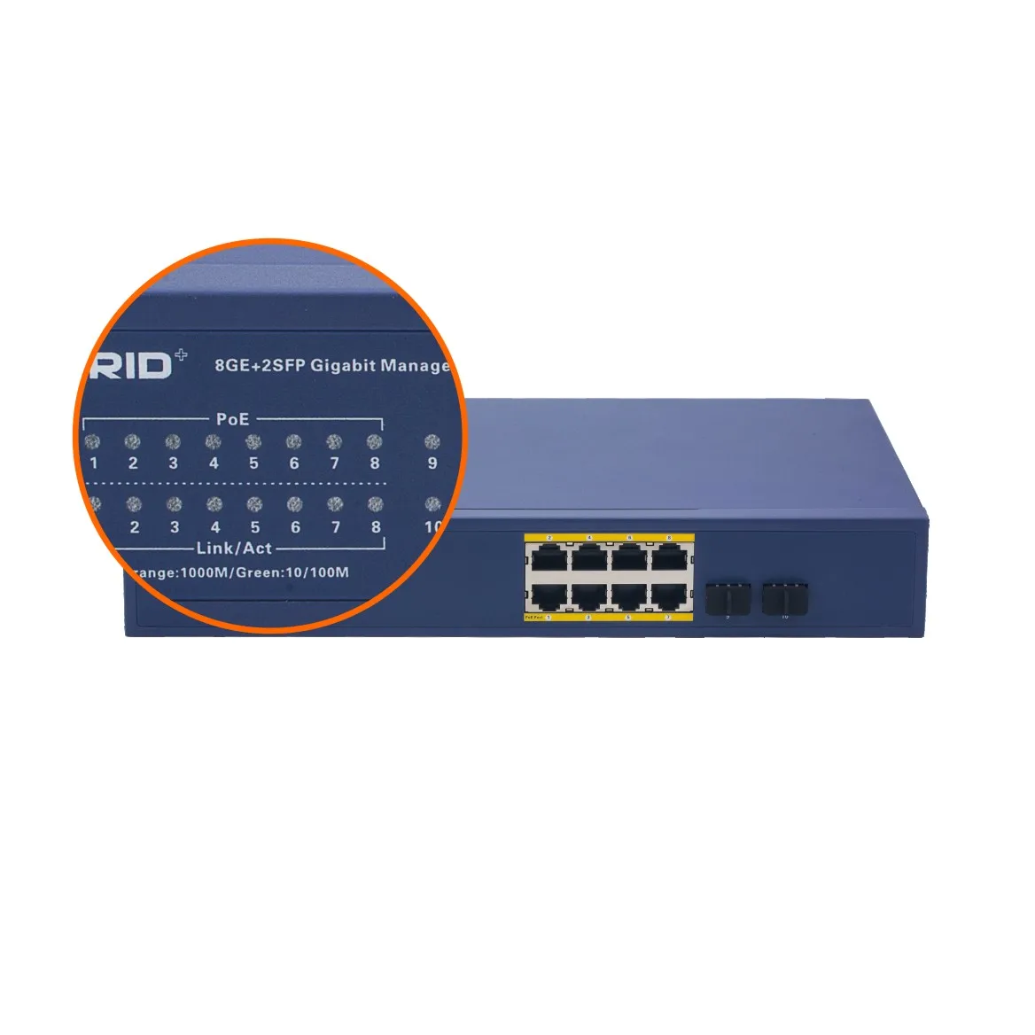 8 Poe Ports 10/100/1000mbps + 2 SFP Fiber Optical Managed Switch