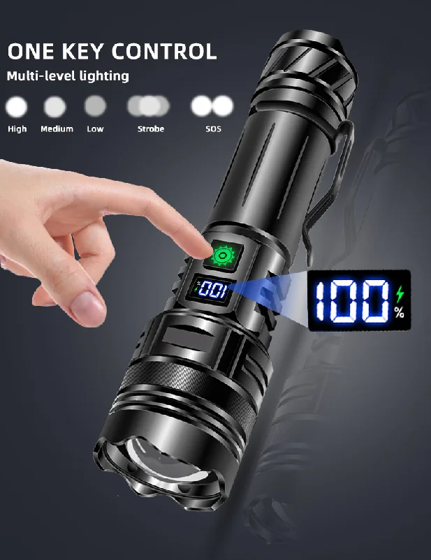 Outdoor Digital Power Display Flashlight 5000 Lumens Super Bright ...