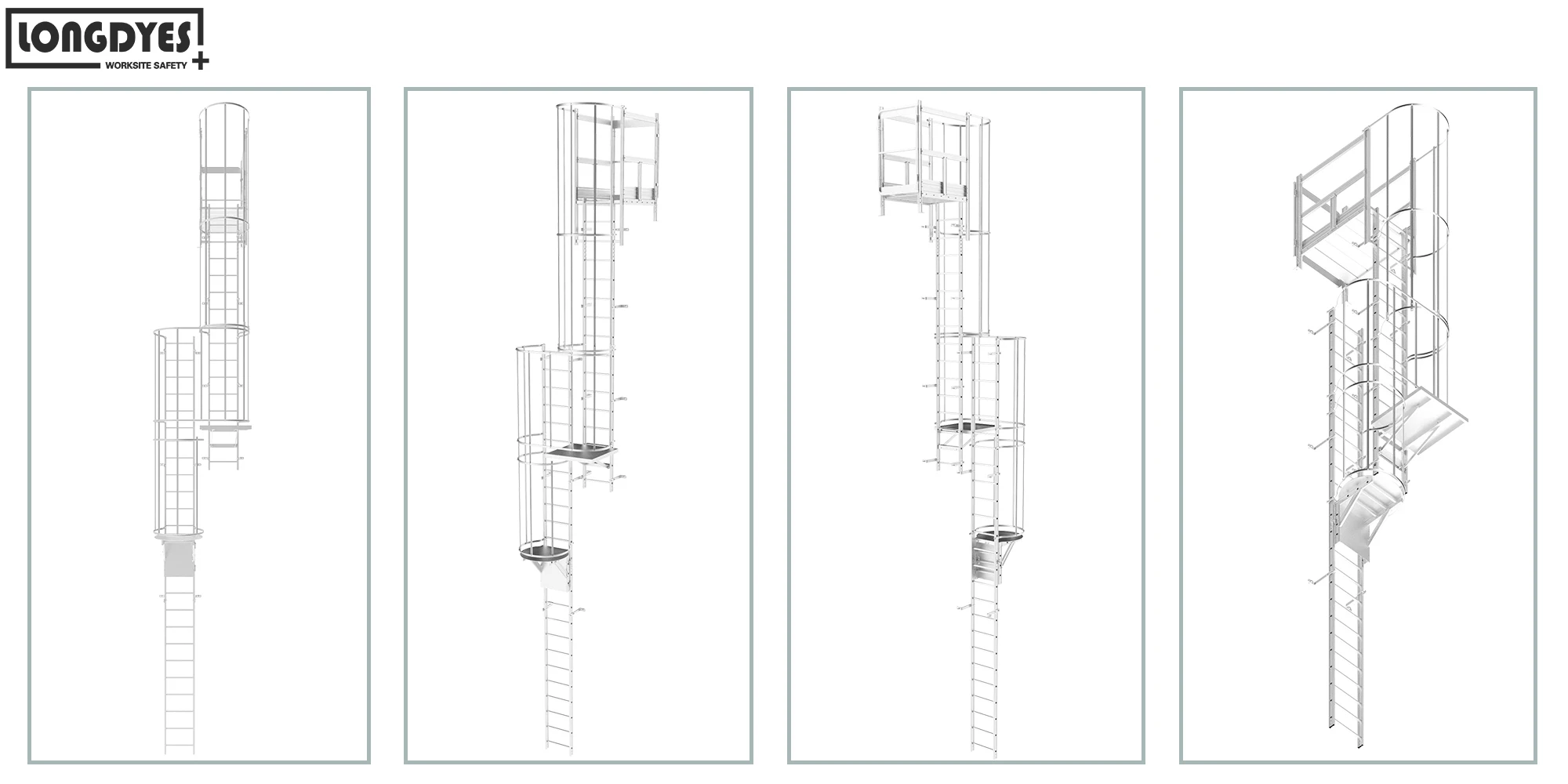 Fixed Safety Aluminum Cat Ladder with Cage and Handrail