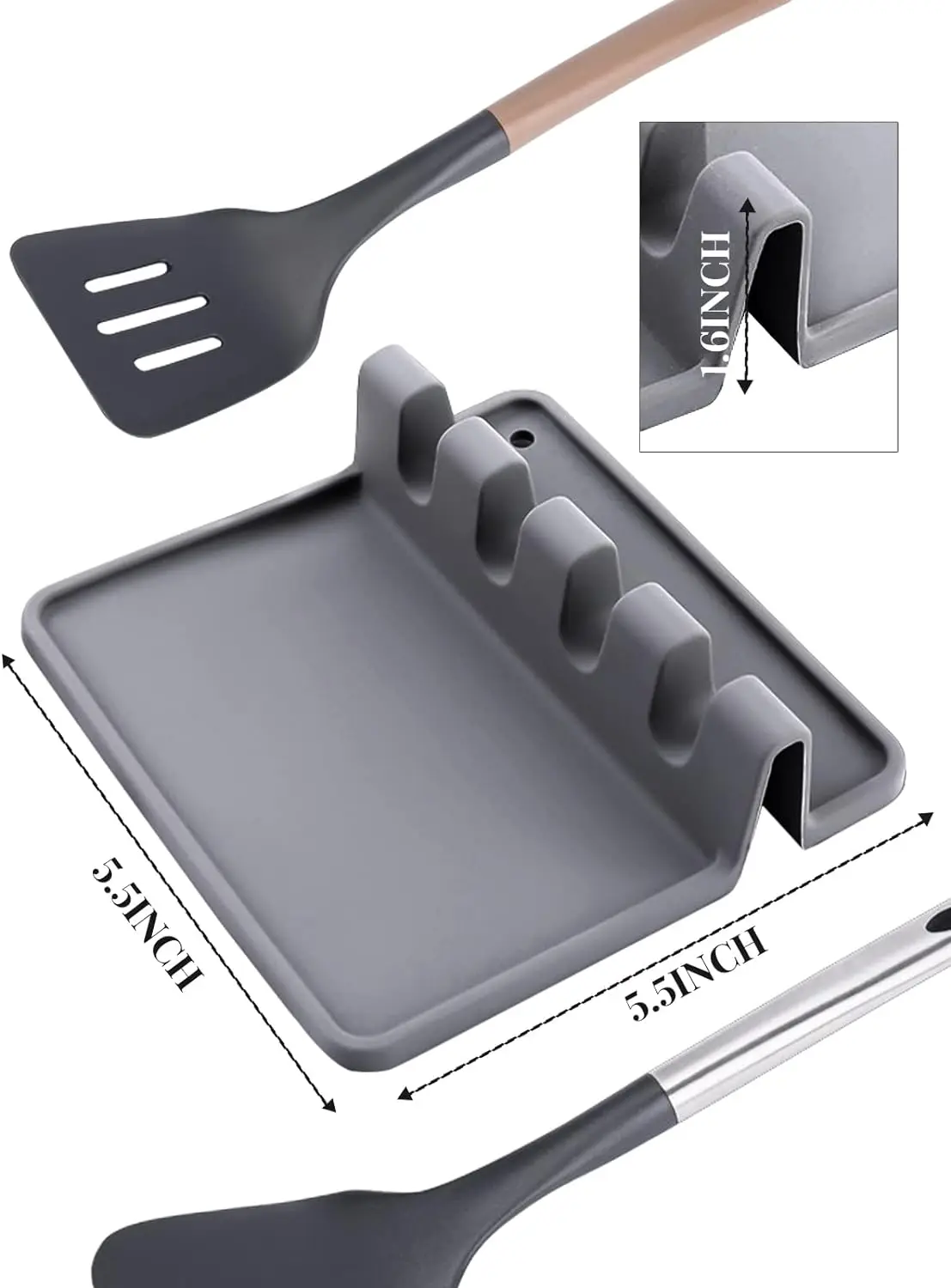 Silicone Utensil Rest With Drip Pad For Multiple Utensils Heat ...