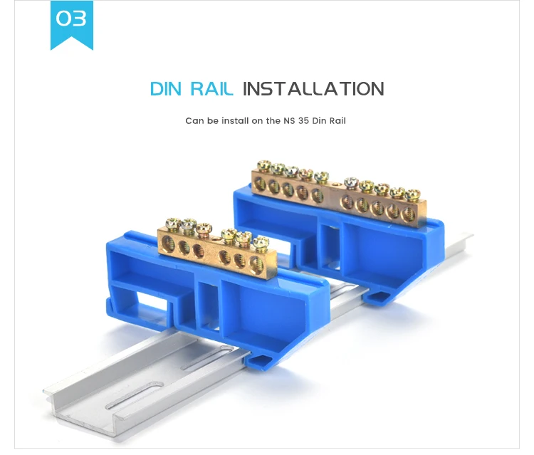 DIN Rail Mounted Neutral Busbar Terminal Block Blue - WKDQ